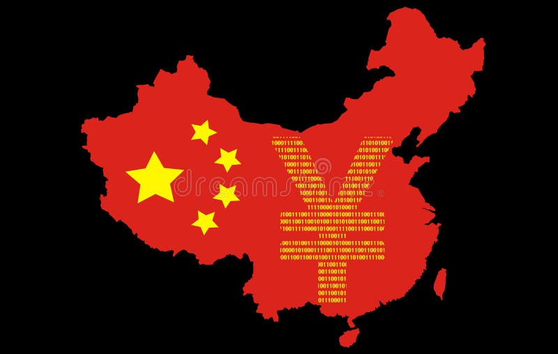 China Map Silhouette Made of Binary Code with Yen Symbols on a Black ...