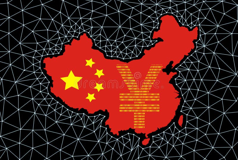 China Map Silhouette With Symbols Of The Chinese Yen From Binary Code ...
