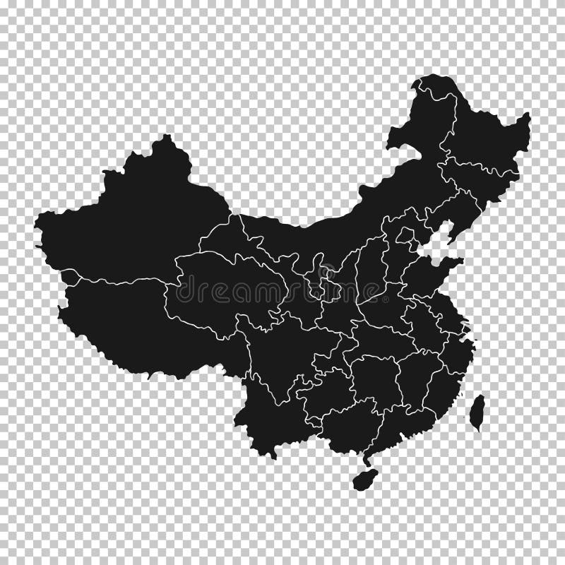China Map - Vector Solid Contour and State Regions on Transparent ...