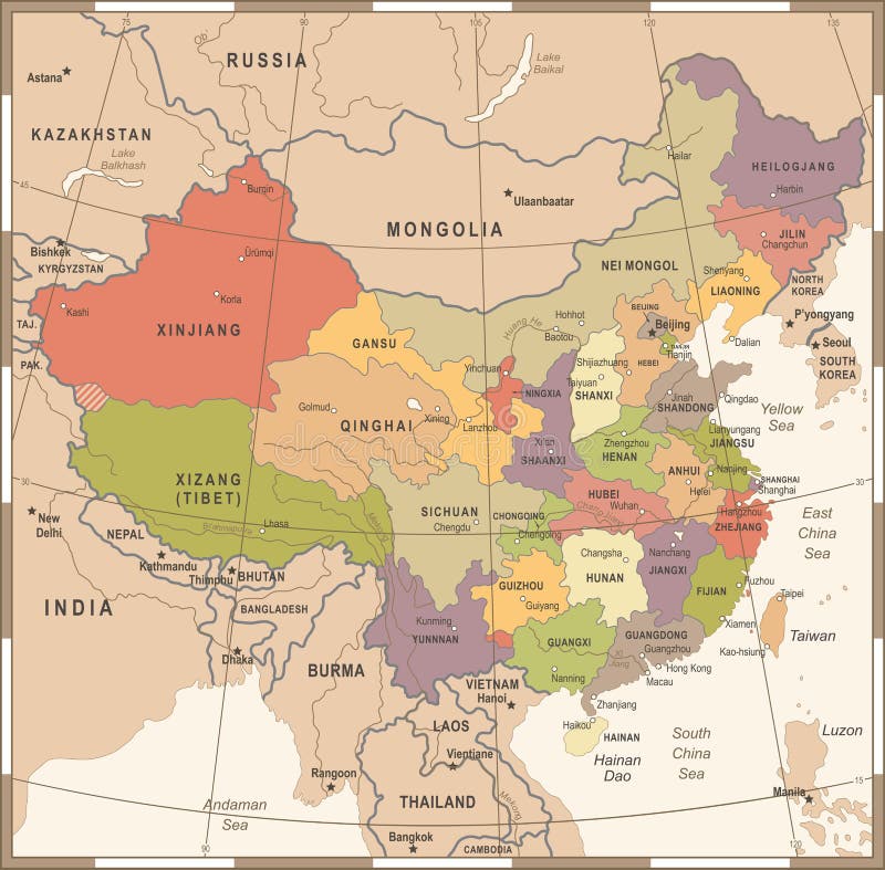 China Map - Vintage Vector Illustration Stock Illustration ...