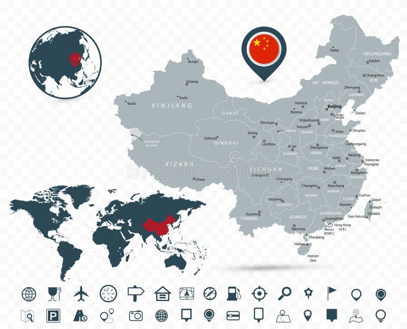 China Map and World Map Isolated on Transparent Background Stock Vector ...