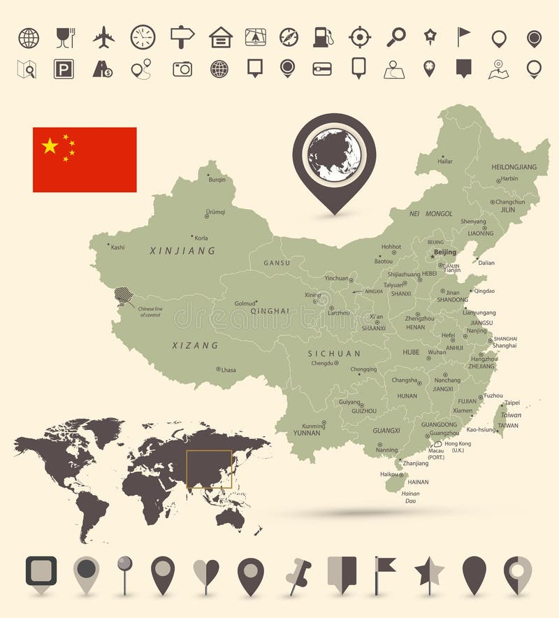 China Map and and World Map with Navigation Icons Stock Vector ...