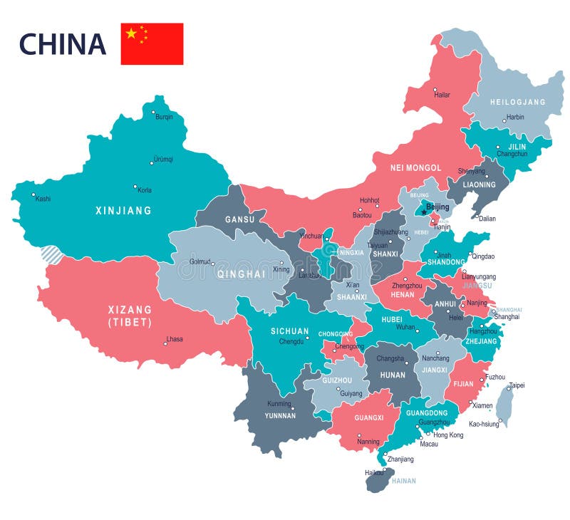 China - Mapa E Bandeira - Ilustração Ilustração Stock - Ilustração de ...