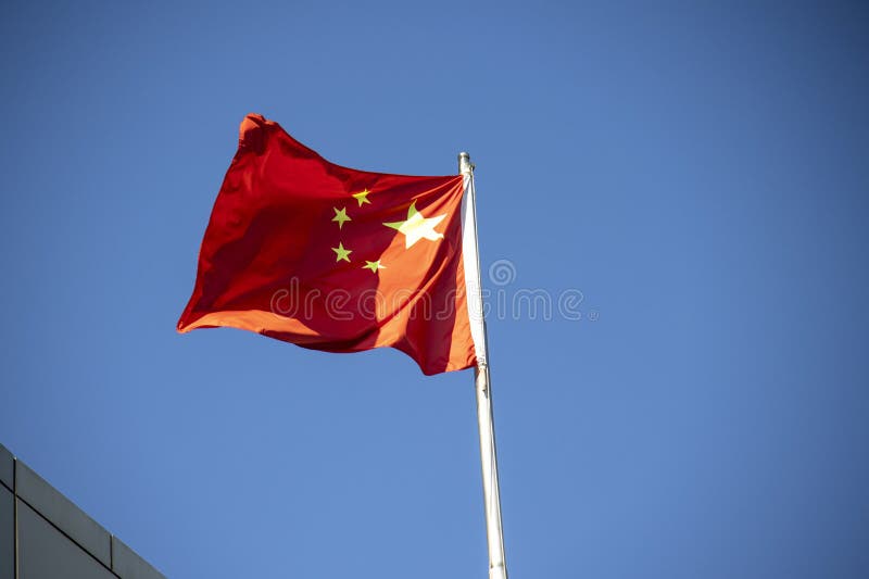 China National Flag Waving in Beautiful Sky Stock Photo - Image of ...