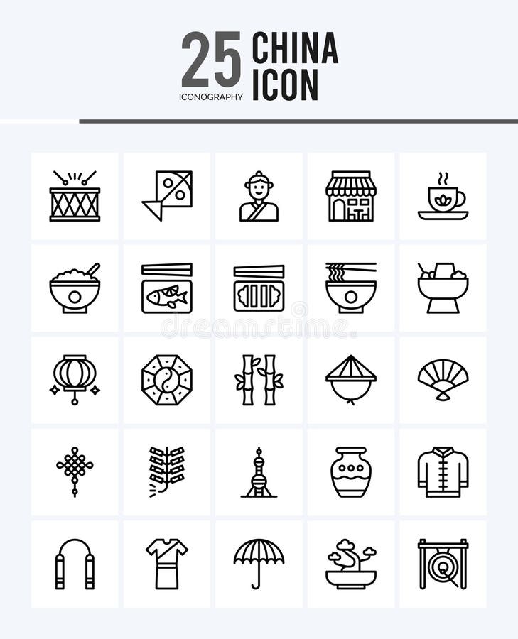 25 China Outline Icons Pack Vector Illustration Stock Vector ...