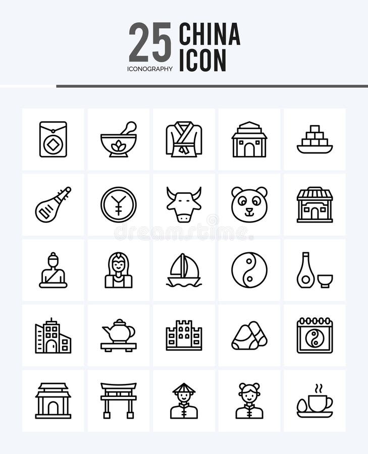 25 China Outline Icons Pack Vector Illustration Stock Vector ...