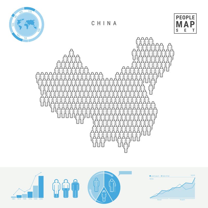 China People Icon Map. Stylized Vector Silhouette of China. Population ...