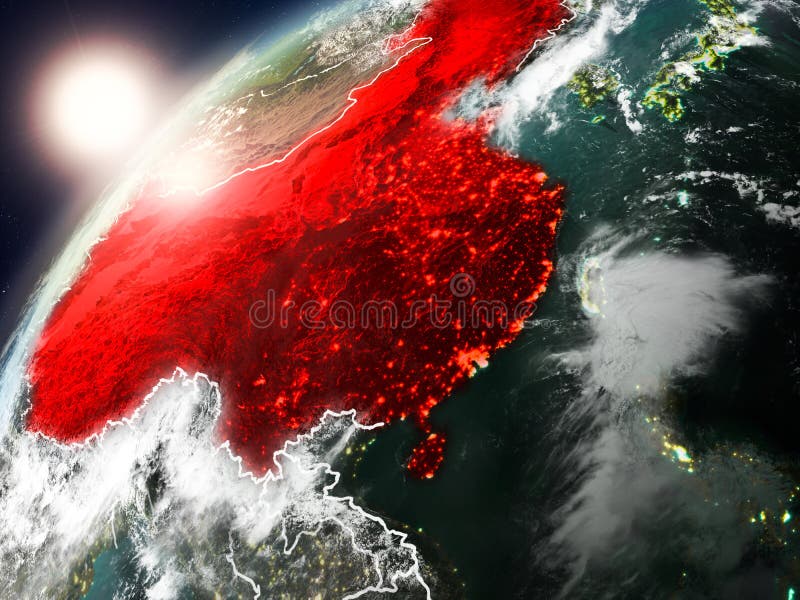 China with Sunset from Space Stock Image - Image of dark, night: 124460733