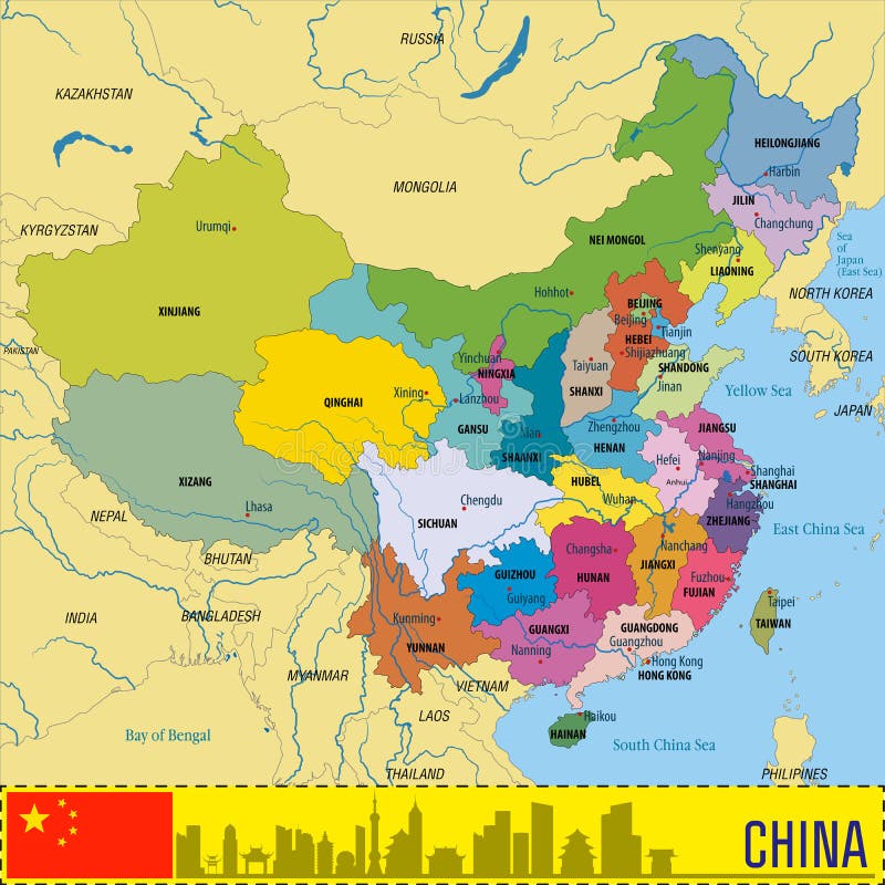 China Political Vector Map with Regions Stock Vector - Illustration of ...