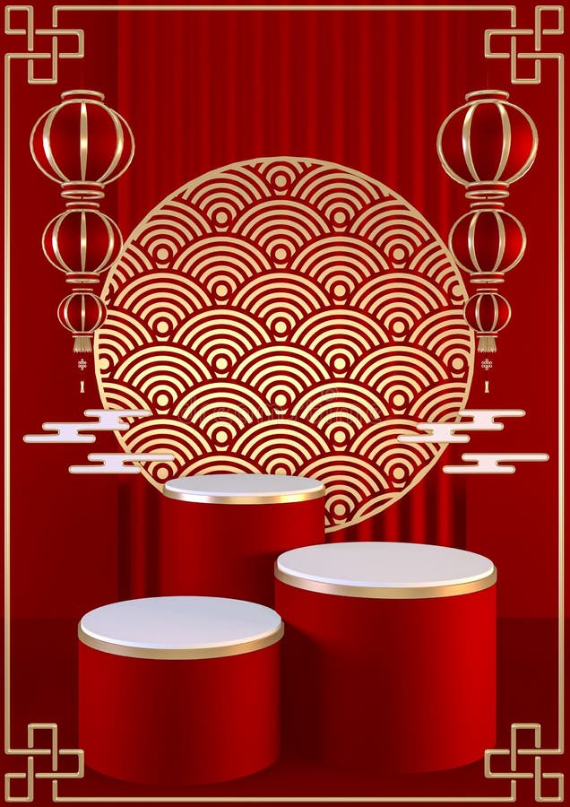 Mock Up China Red Abstract Display Vertical Background for Show Product ...