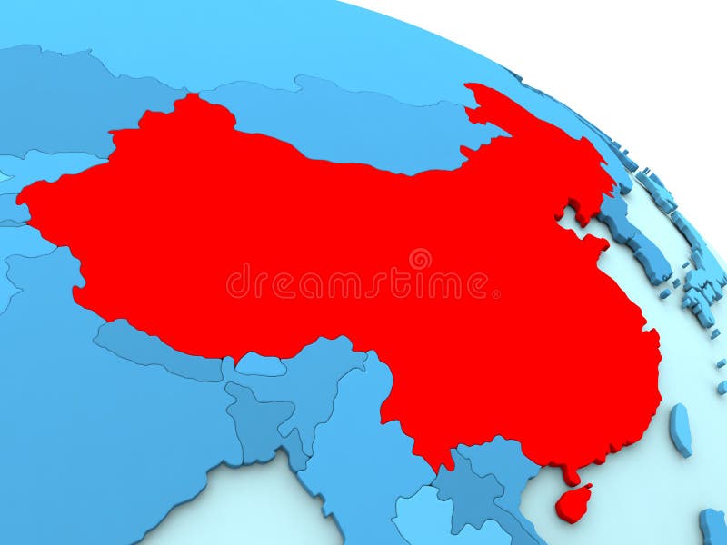 China in red on blue globe stock illustration. Illustration of peoples ...
