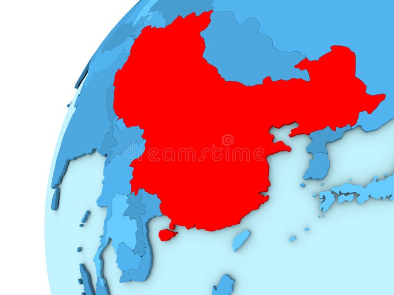 China in red on blue globe stock illustration. Illustration of china ...