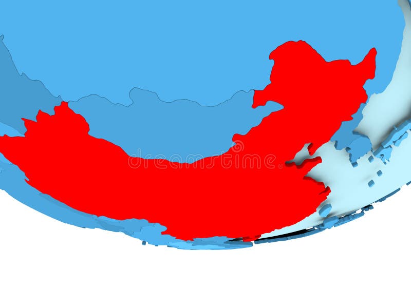 China in red on blue map stock illustration. Illustration of globe ...