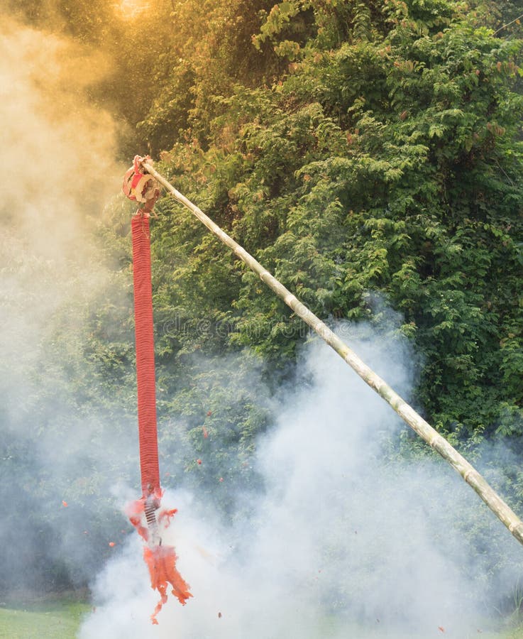 China Red Cracker Line Hanging on Bamboo Stick are Fired and Con Stock ...