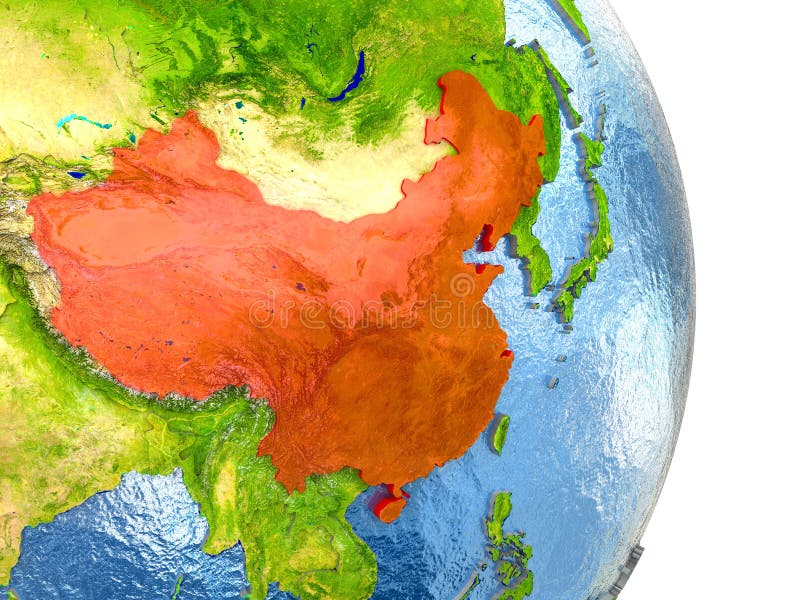 China in red on Earth stock illustration. Illustration of planet - 84272017