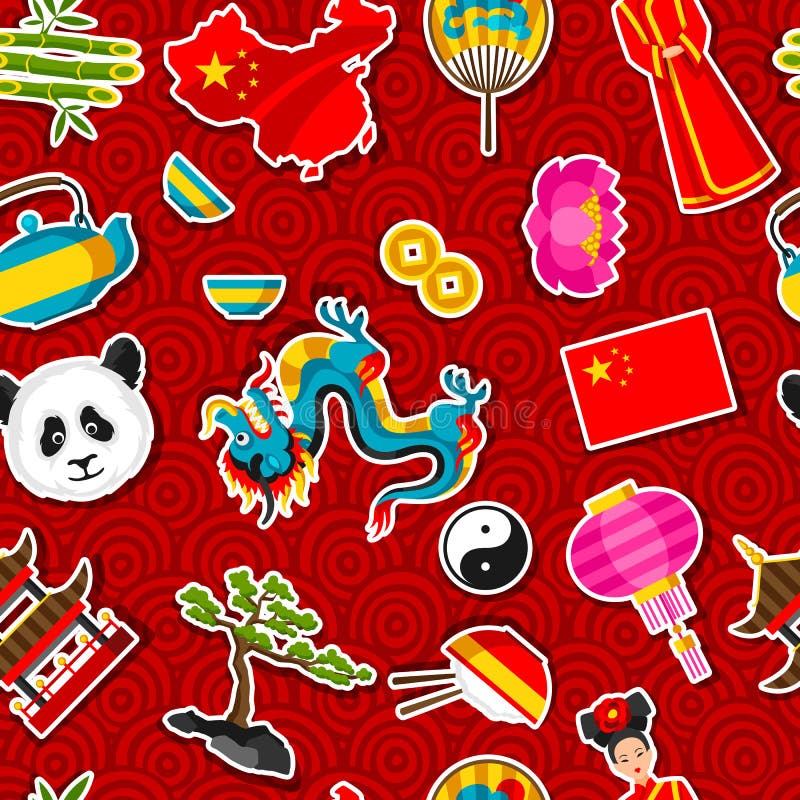 China Seamless Pattern. Chinese Sticker Symbols and Objects Stock ...