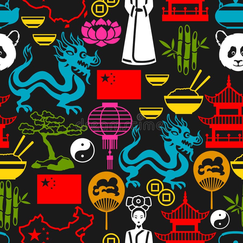 China Seamless Pattern. Chinese Symbols and Objects Stock Vector ...