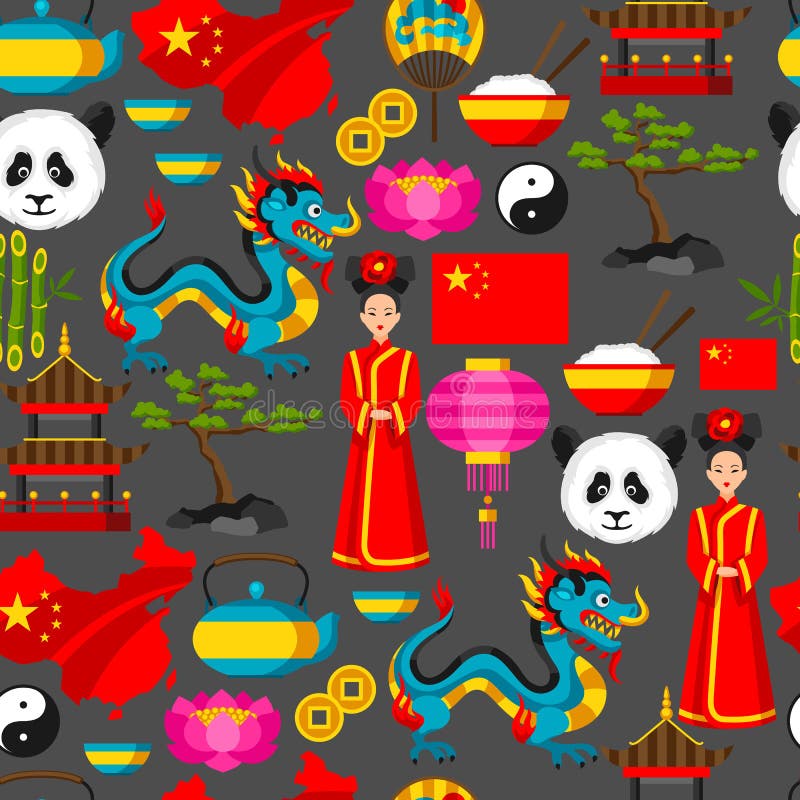 China Seamless Pattern. Chinese Symbols and Objects Stock Vector ...