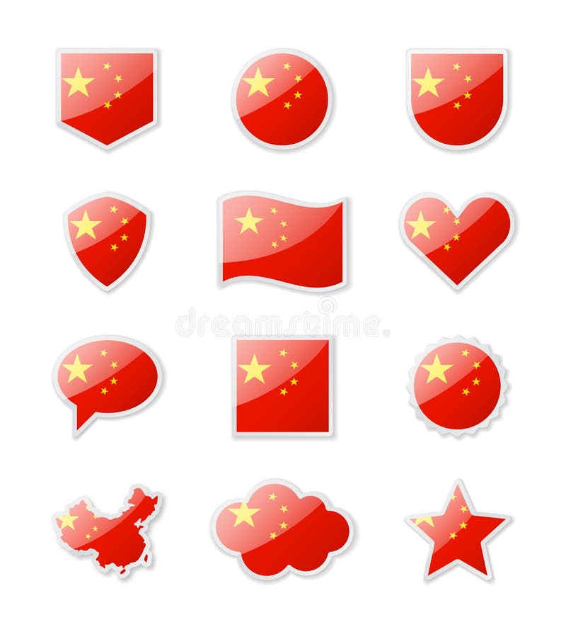 China - Set of Country Flags in the Form of Stickers of Various Shapes ...