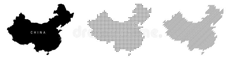 China Silhouette Map and Two Patterns of Dots and Slanted Lines. Flat ...