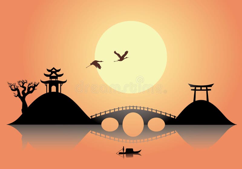 China sunset stock vector. Illustration of tree, culture - 47266917