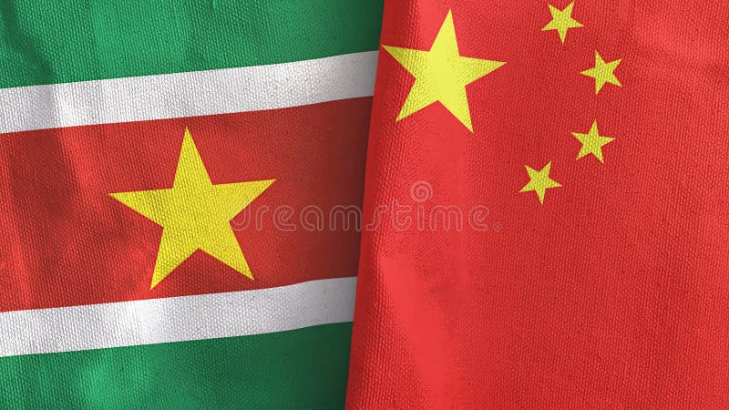 China and Suriname Two Flags Textile Cloth 3D Rendering Stock ...
