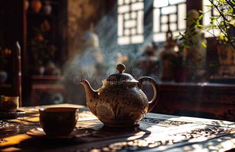 A China Teapot Sitting in Front of a Table Stock Illustration ...