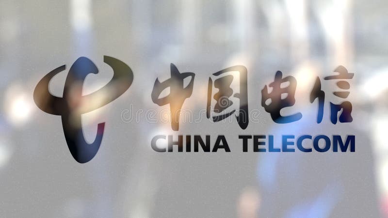 China Telecom Logo on a Glass Against Blurred Crowd on the Steet ...