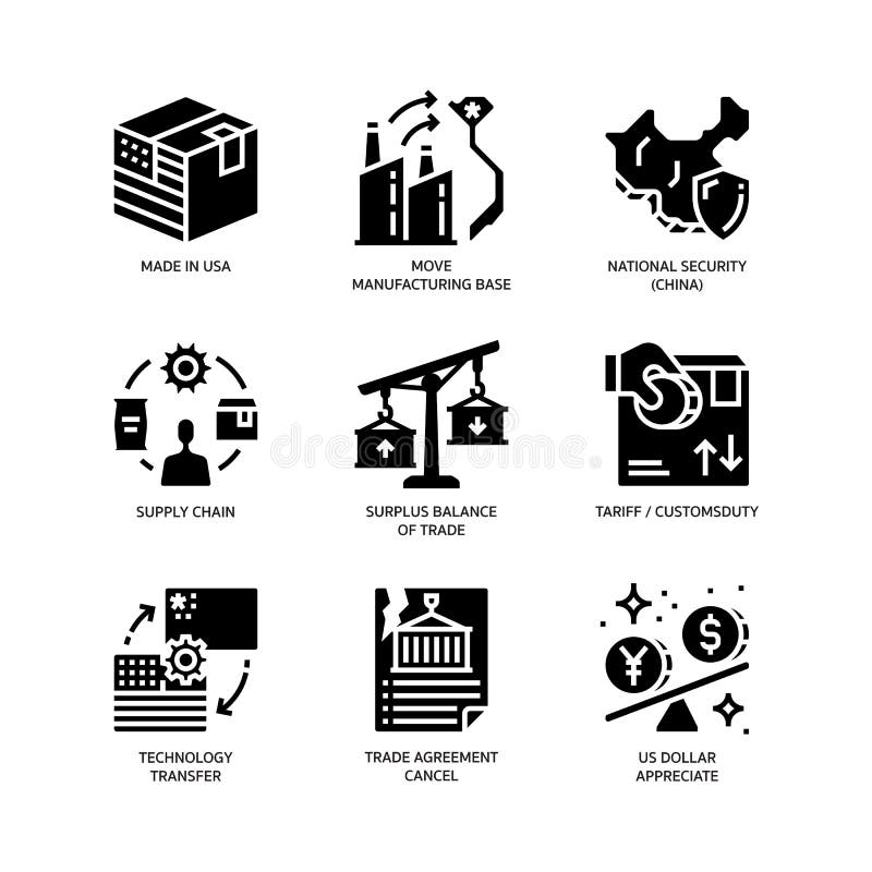 China and US Trade War Icon Set Stock Vector - Illustration of supply ...