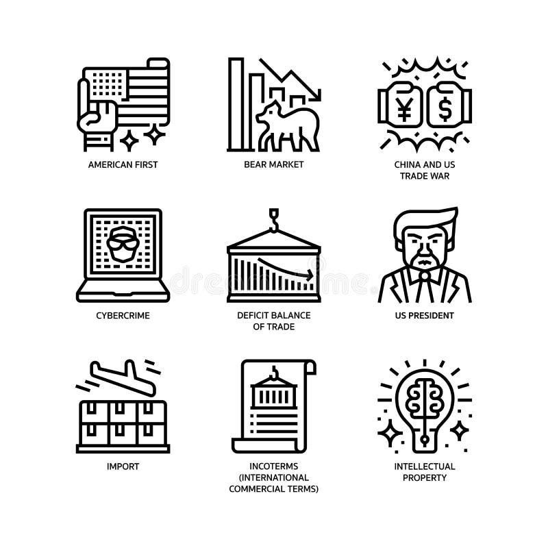 China and US Trade War Icon Set Stock Vector - Illustration of customs ...