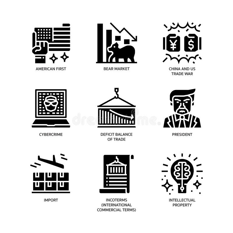 China and US Trade War Icon Set Stock Vector - Illustration of customs ...