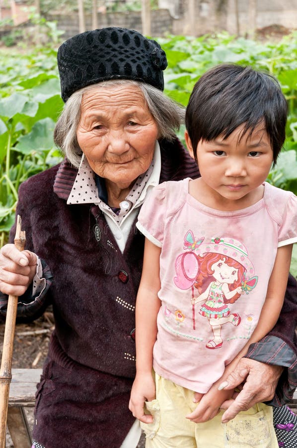Chinas Rural Left-behind Old Man and Child Stock Photo - Image of ...