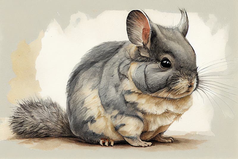 Chinchilla Drawing with Bit of Watercolour Stock Illustration ...