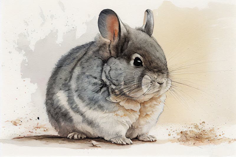 Chinchilla Drawing with Bit of Watercolour Stock Illustration ...