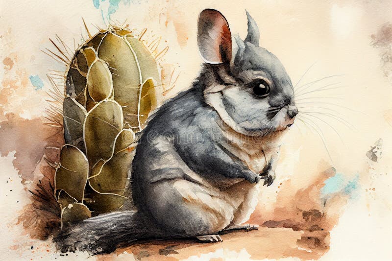 Chinchilla Drawing with Bit of Watercolour Stock Illustration ...