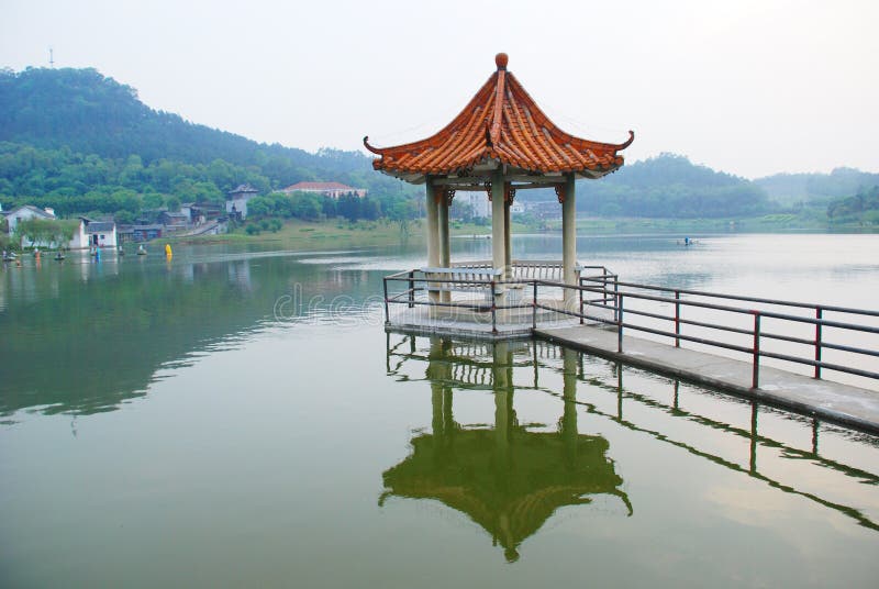 A Chines Pavilion in the Lake Stock Image - Image of railings, tile ...