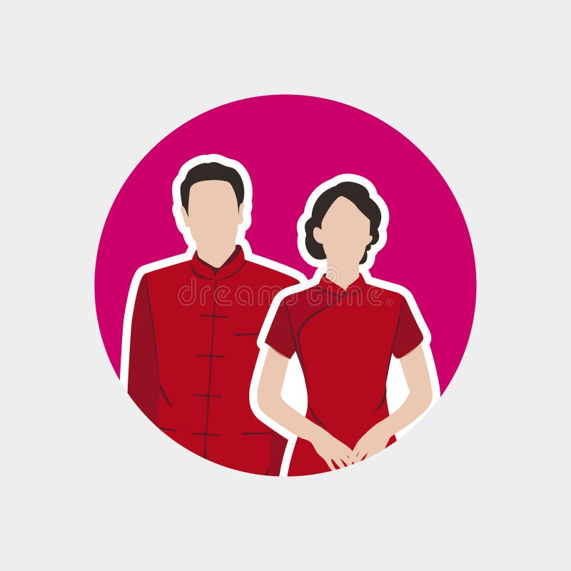 Vector Illustration of Malaysian Chinese Couple Character Wearing ...