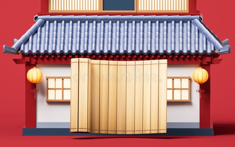 Chinese Ancient Building with Retro Style, 3d Rendering Stock ...