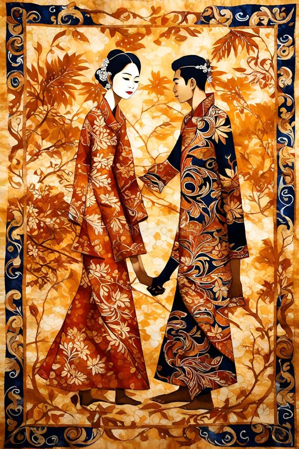Chinese Ancient Couple - Batik Pattern Stock Photo - Image of chinese ...