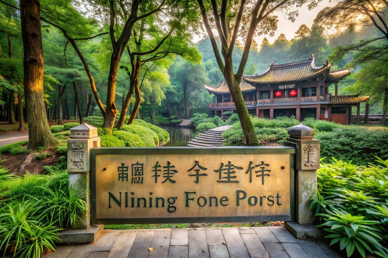 Chinese Ancient Park Nine Morning Forest Stock Illustration ...