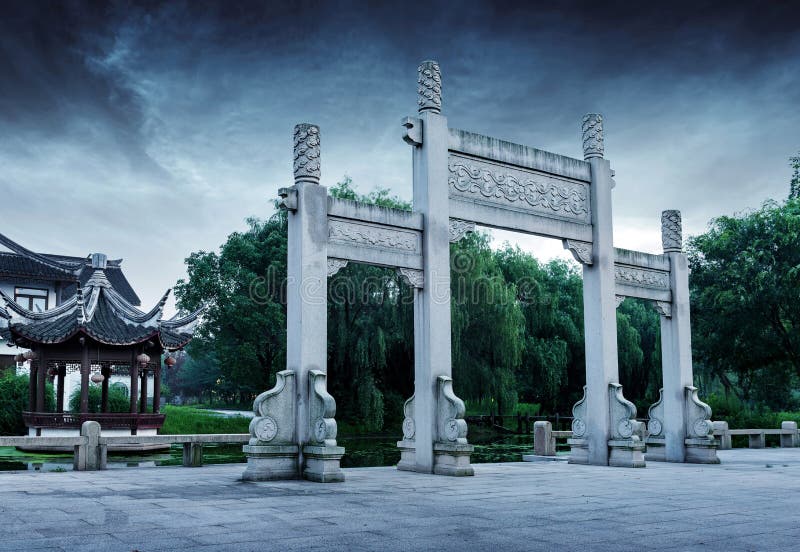 Chinese Ancient stone arch stock photo. Image of archway - 59602300