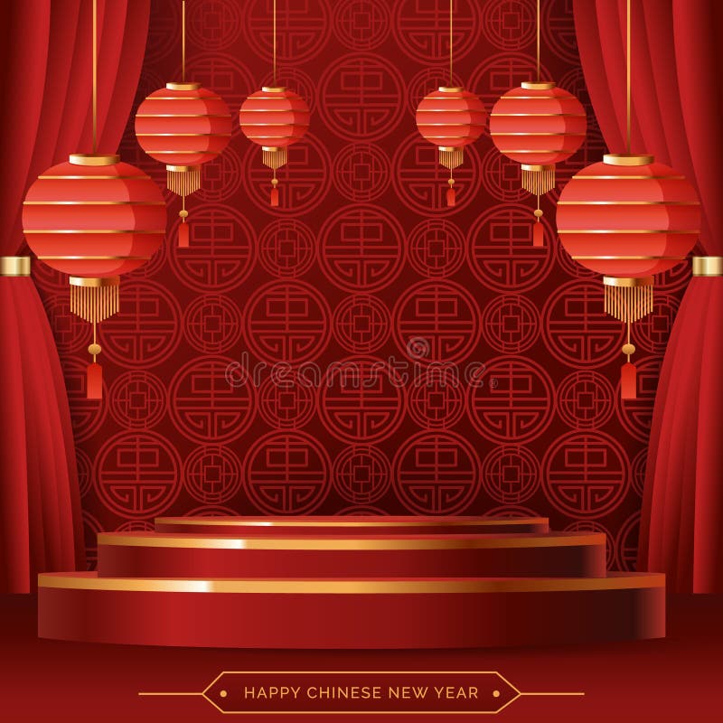 Chinese Asian Decor Stage with Backdrop Red Theme for Background Banner ...