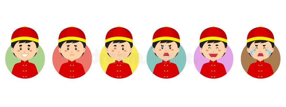 Chinese Avatar with Various Expression Stock Vector - Illustration of ...