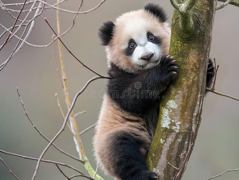 Cute Baby Panda Tree Climbing Bamboo Stock Photos - Free & Royalty-Free ...