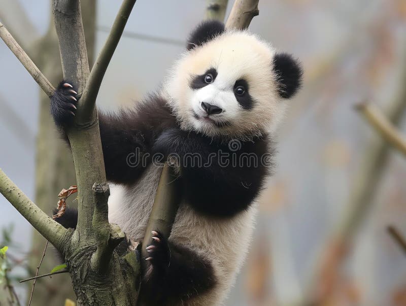 Cute Baby Panda Tree Climbing Bamboo Stock Photos - Free & Royalty-Free ...