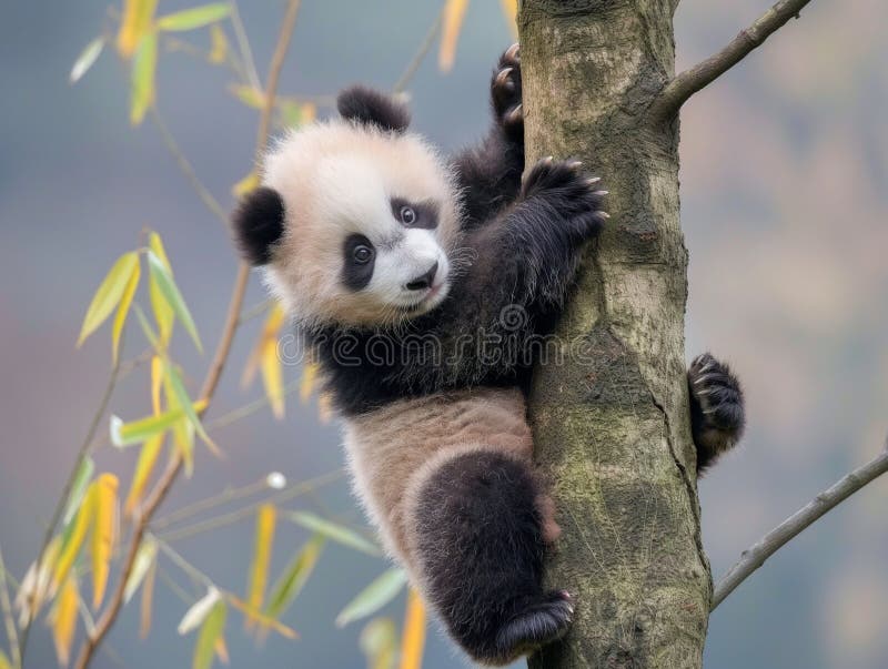 Cute Baby Panda Tree Climbing Bamboo Stock Photos - Free & Royalty-Free ...