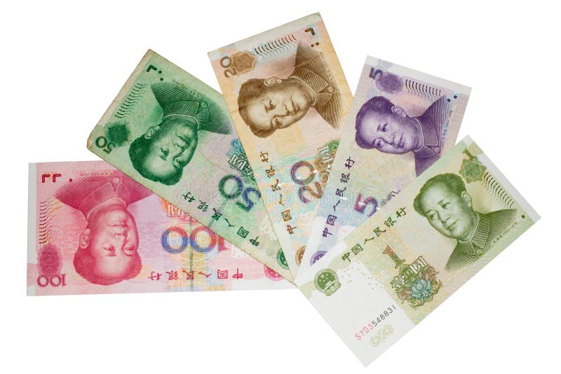 Chinese Banknotes, Black Pen and Calculator on White Background Stock ...
