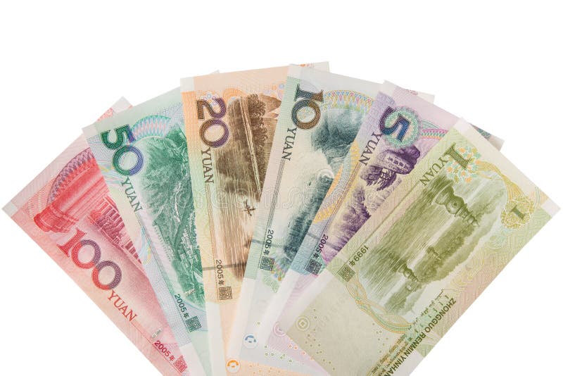 Chinese Banknotes, Black Pen and Calculator on White Background Stock ...