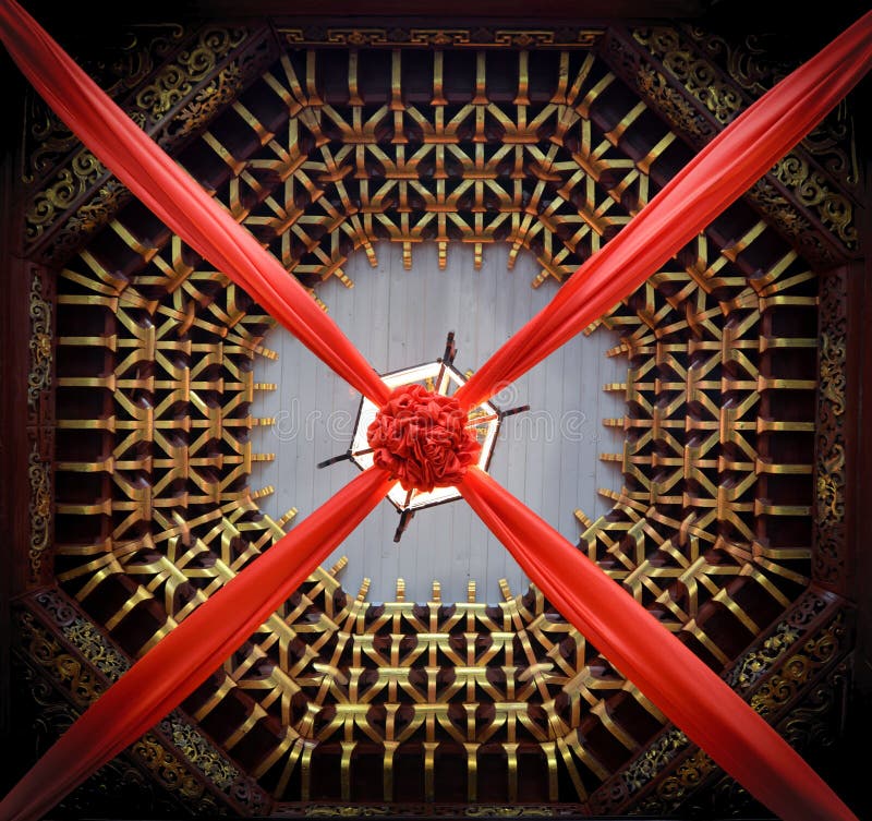 Chinese Ribbon Decoration Quaint Old Rustic Ceiling Stock Photo - Image ...