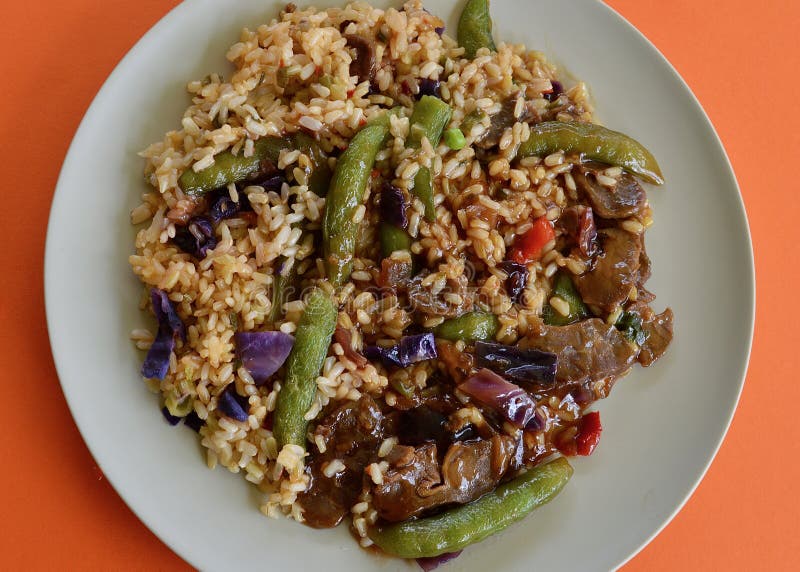 Chinese Style Beef with Mixed Vegetables and Rice Stock Image - Image ...